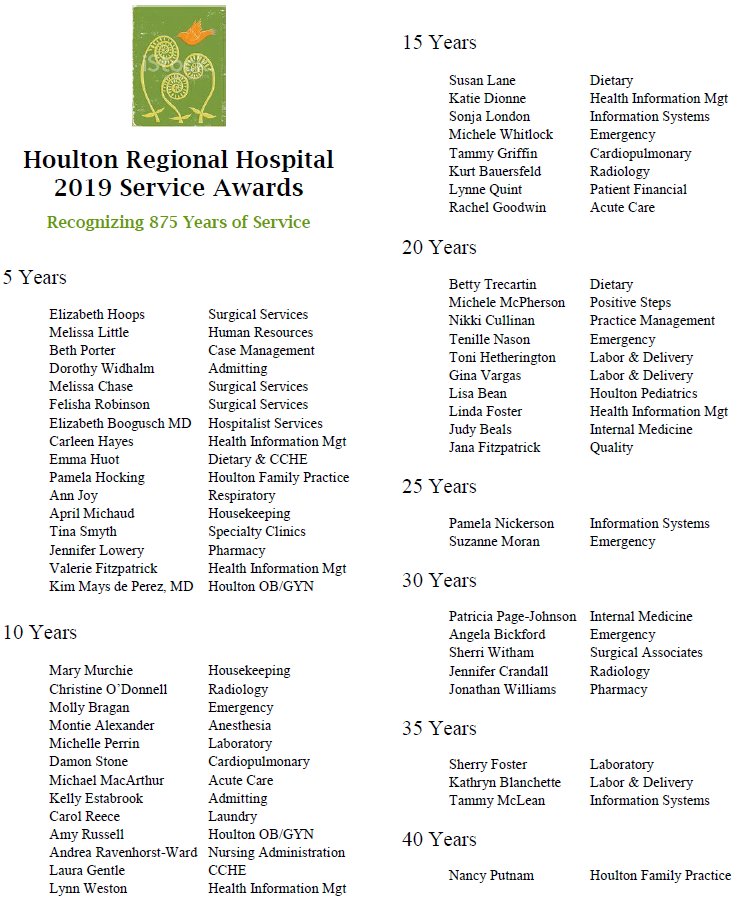 2019 Service Awards - Houlton Regional Hospital